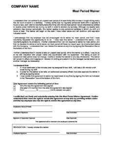 Meal Break Waiver - Infinium HR